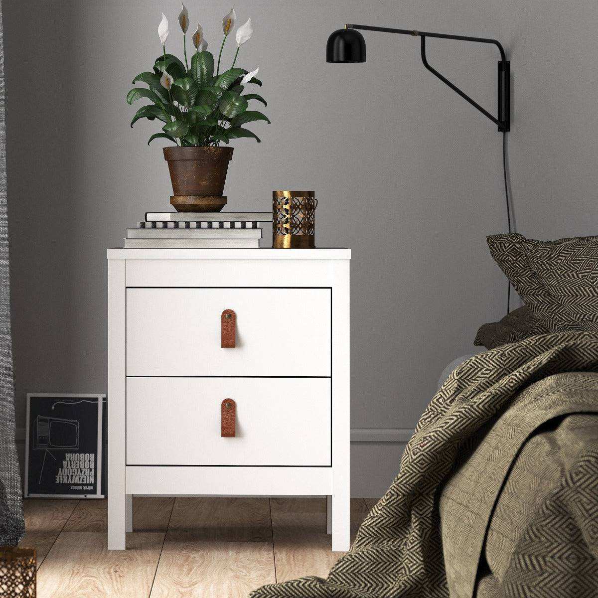 Barcelona Shaker Style Bedside Table Cabinet 2 Drawers in White