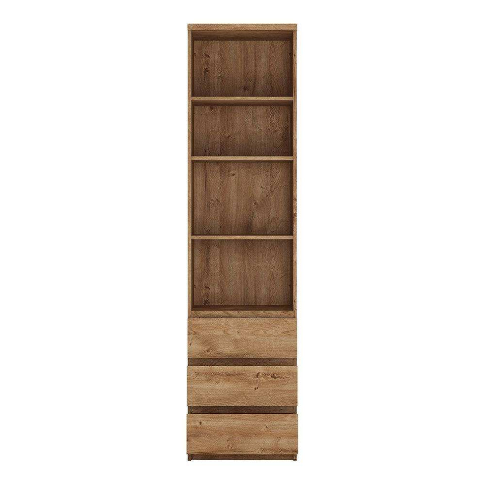 Fribo Tall Narrow 3 Drawer Bookcase in Golden Oak