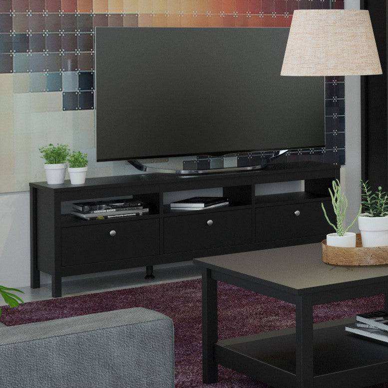 Madrid Large 3 Drawer Shaker Style TV Cabinet in Matt Black – Price ...
