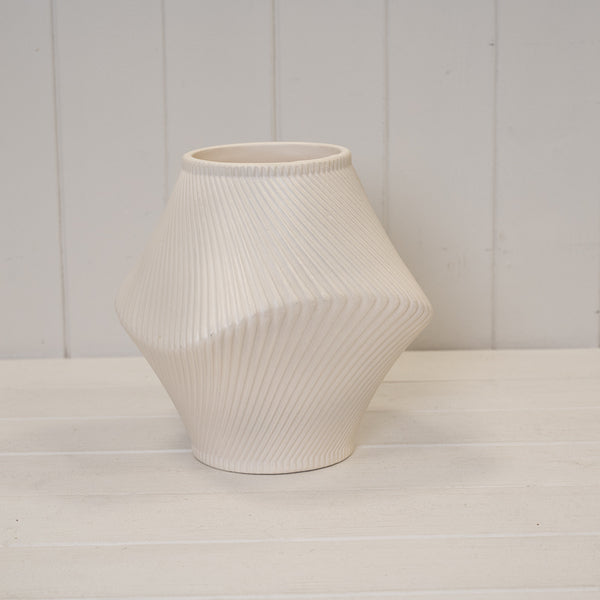 Short Beige Sculptural Ribbed Vase – Price Crash Furniture