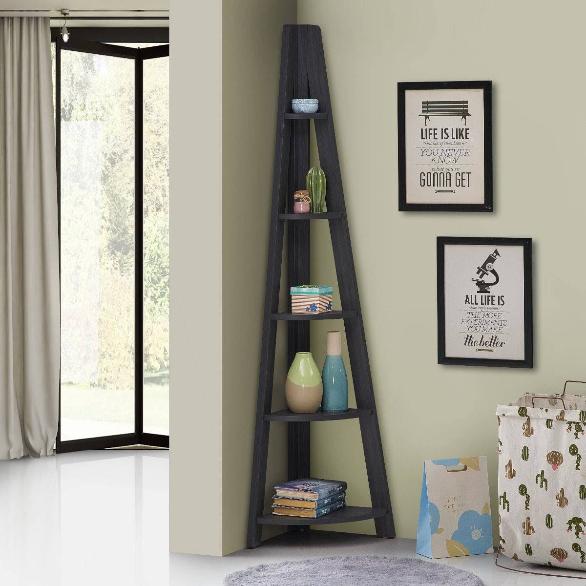 Riva Ladder Corner Bookcase in Black by TAD