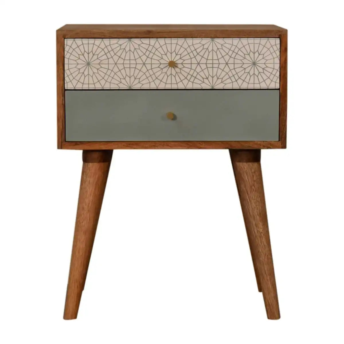 Green Patterned Bedside Table Unit