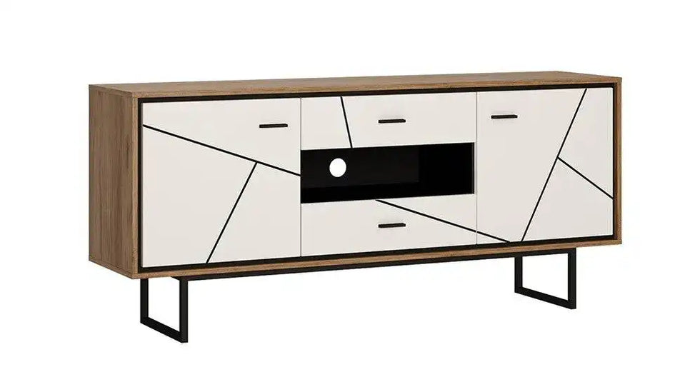 Brolo TV Unit 2 Door 2 Drawer With Walnut And Dark Panel Finish