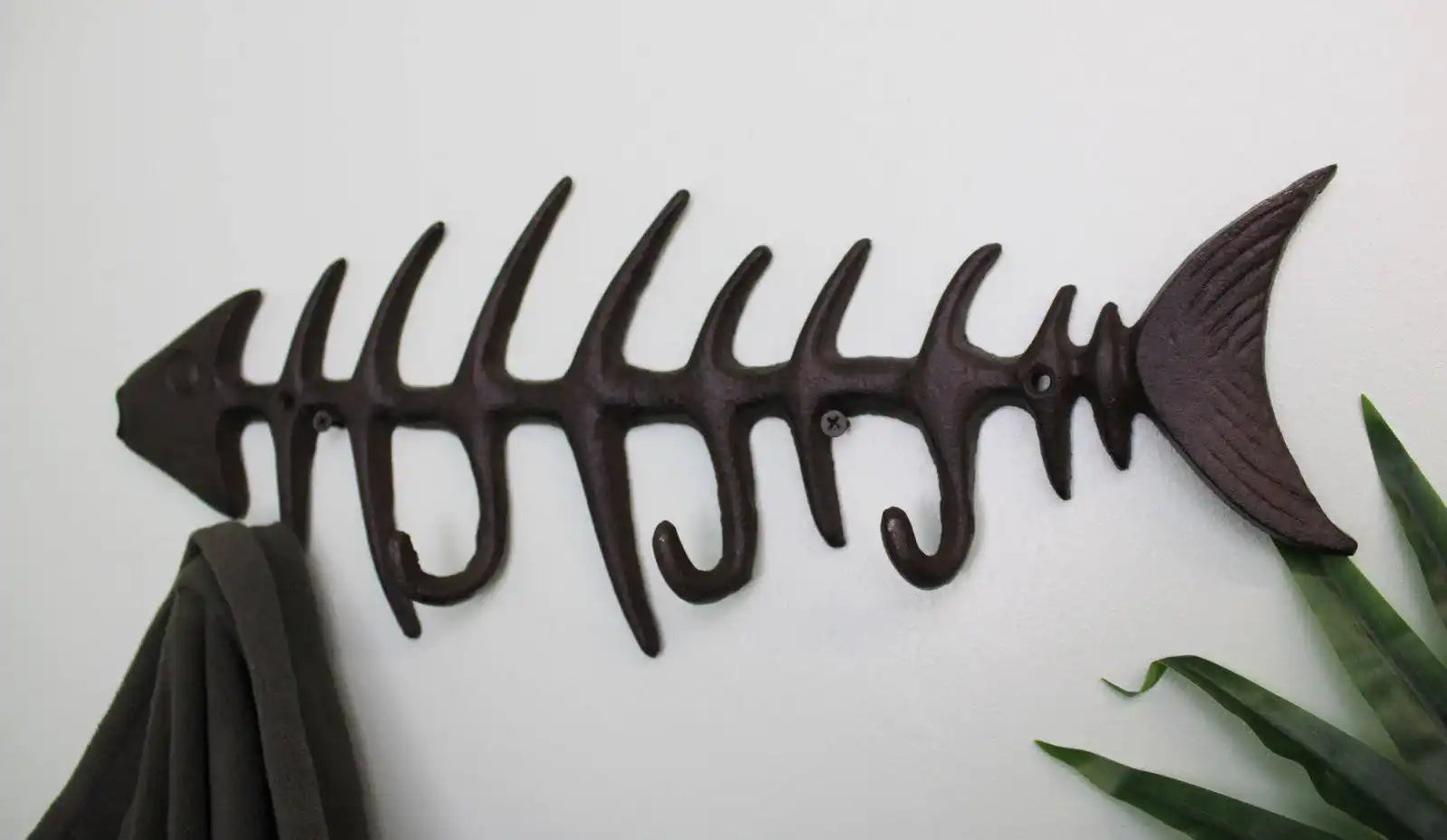 Rustic Cast Iron Coat Hooks Fish Skeleton