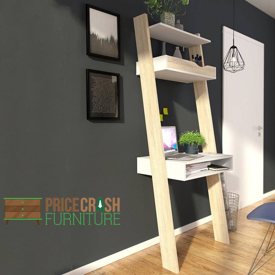 Oslo Leaning Ladder Desk in White and Oak