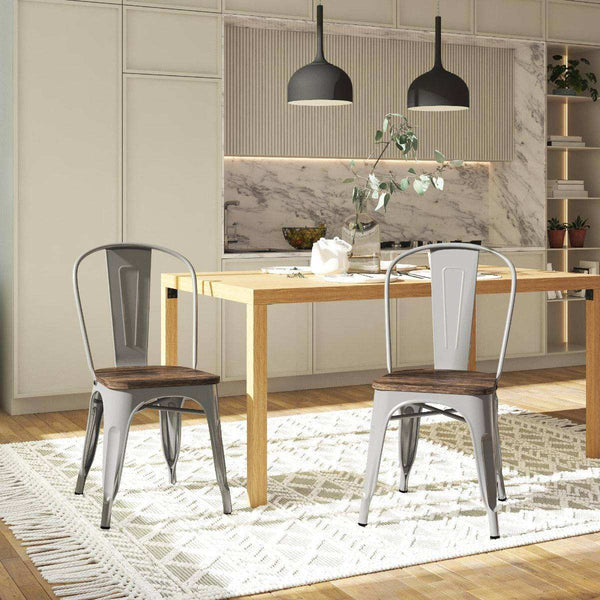 Pair of Fusion Metal Dining Chairs with Wood Seat in Silver by Dorel ...