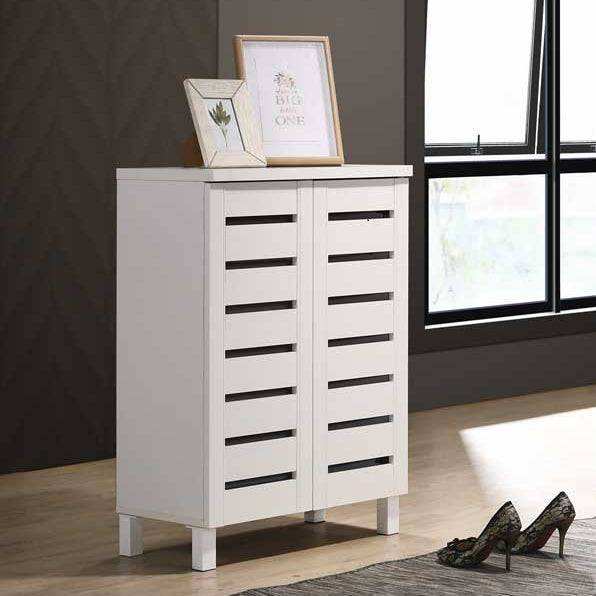 Essentials 2 Door Slatted Shoe Cabinet in White by TAD